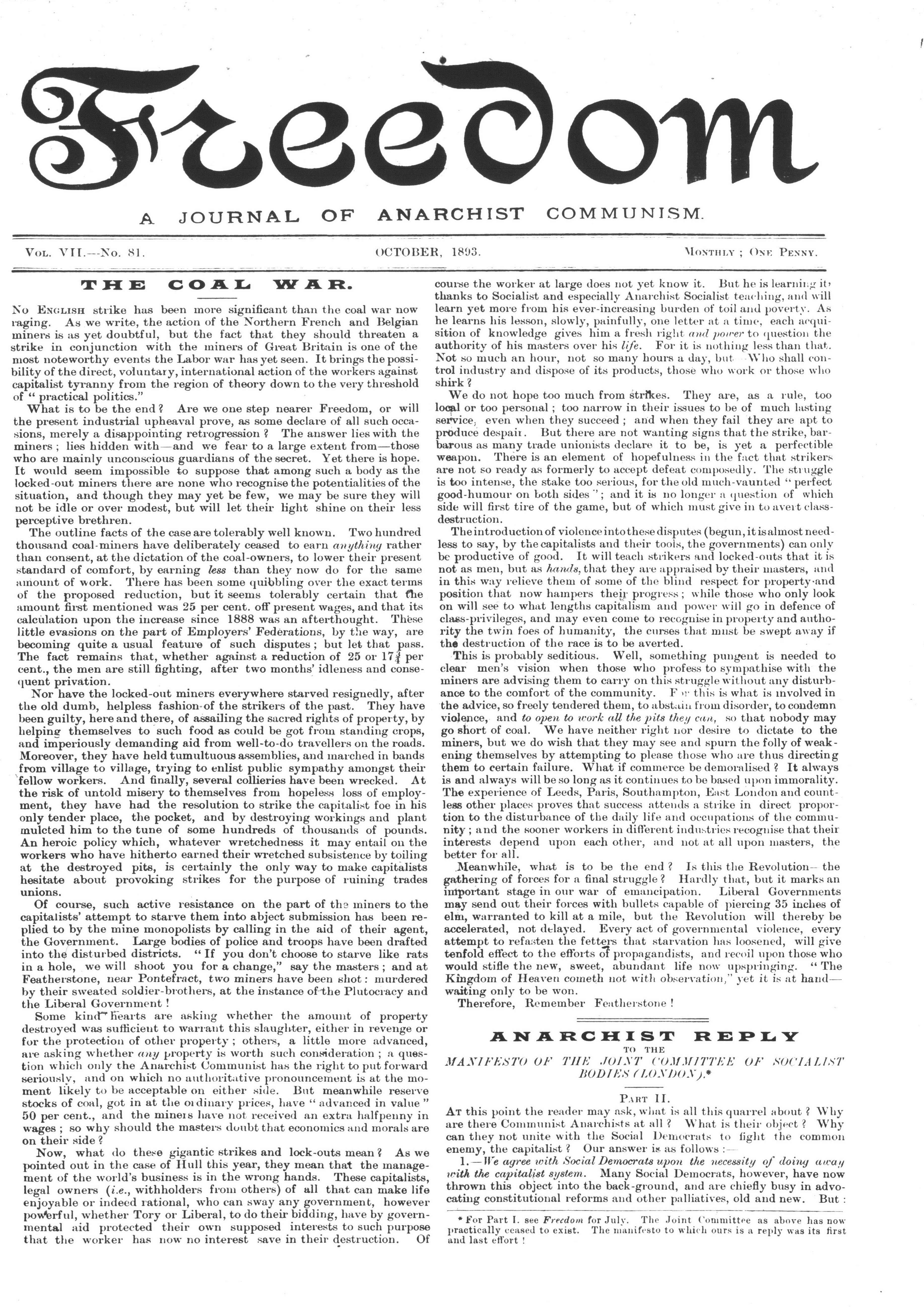 Freedom vol 7. no 81 (October 1893) | libcom.org